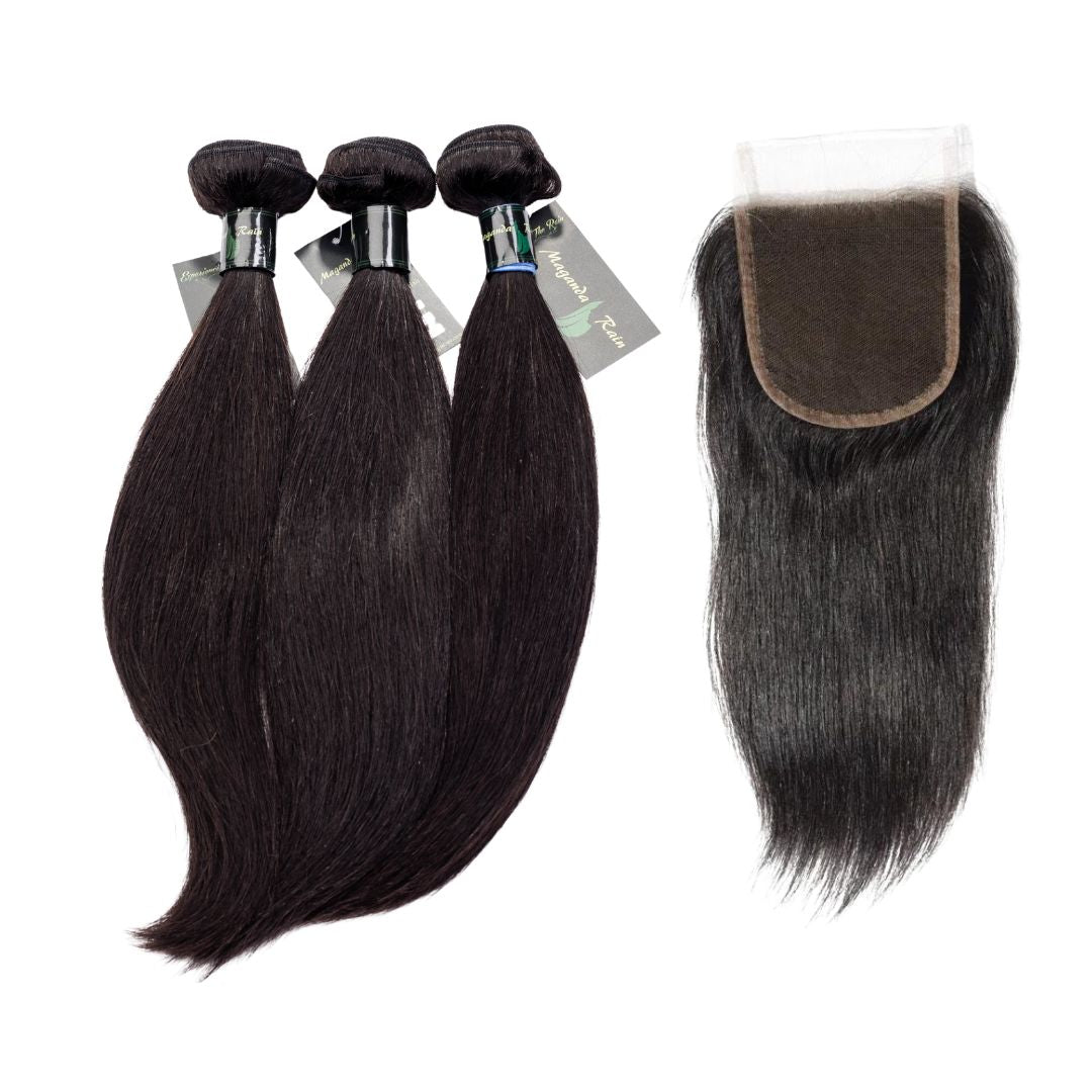 Maganda Rain Luxury Straight 3 Bundles with 4x4 Transparent Closure ...