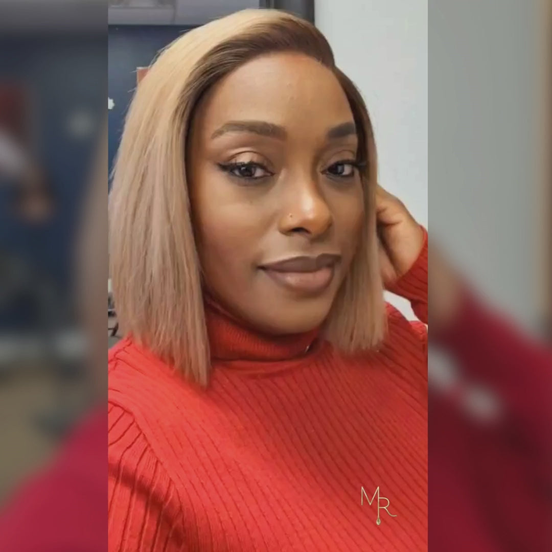 Maganda Rain Ash Blonde Ombre Blunt Cut Bob Wig – Maganda Rain Virgin Hair